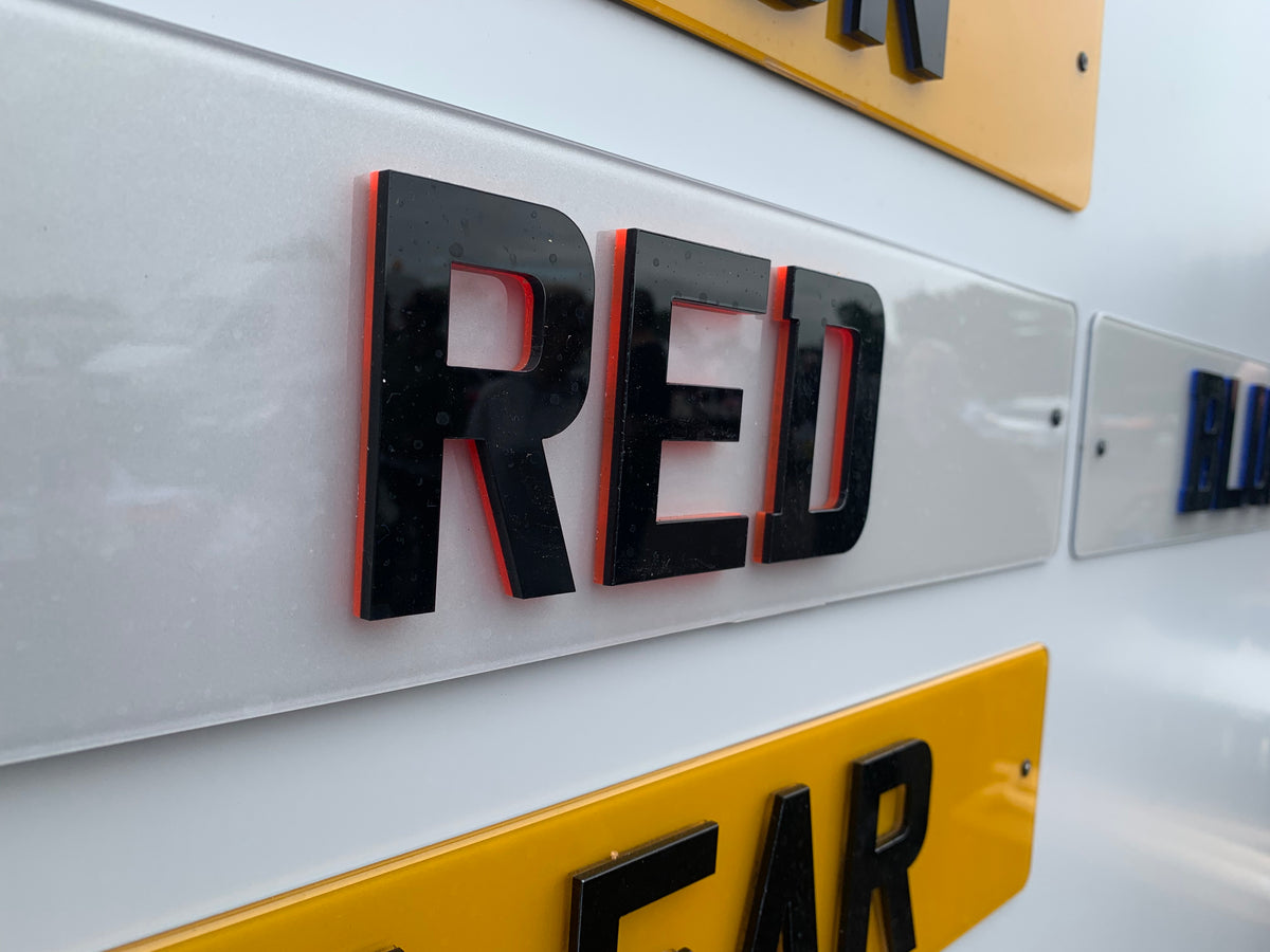 4D Red Neon Laser Cut Style Number Plates – Yorkshire Signs 4 Less